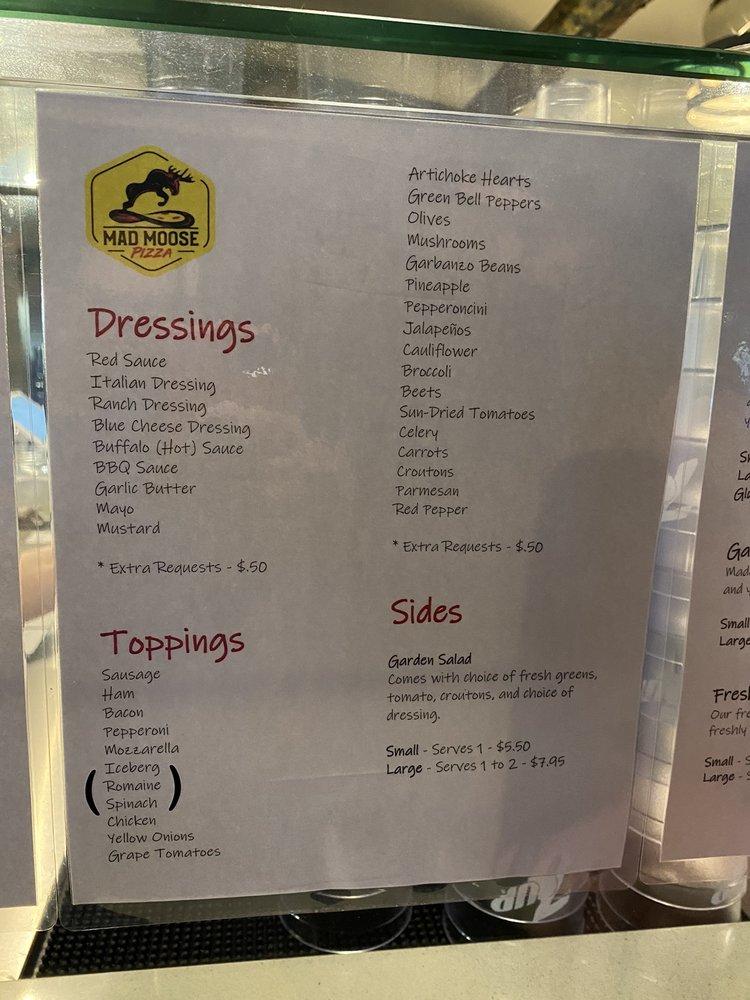 Menu at Mad Moose Pizza pizzeria, Saint Anthony