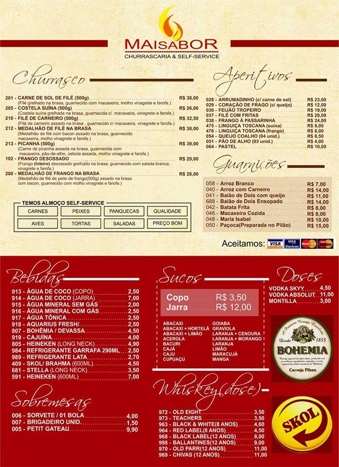 Menu at MaiSabor Self- Service restaurant, Teresina