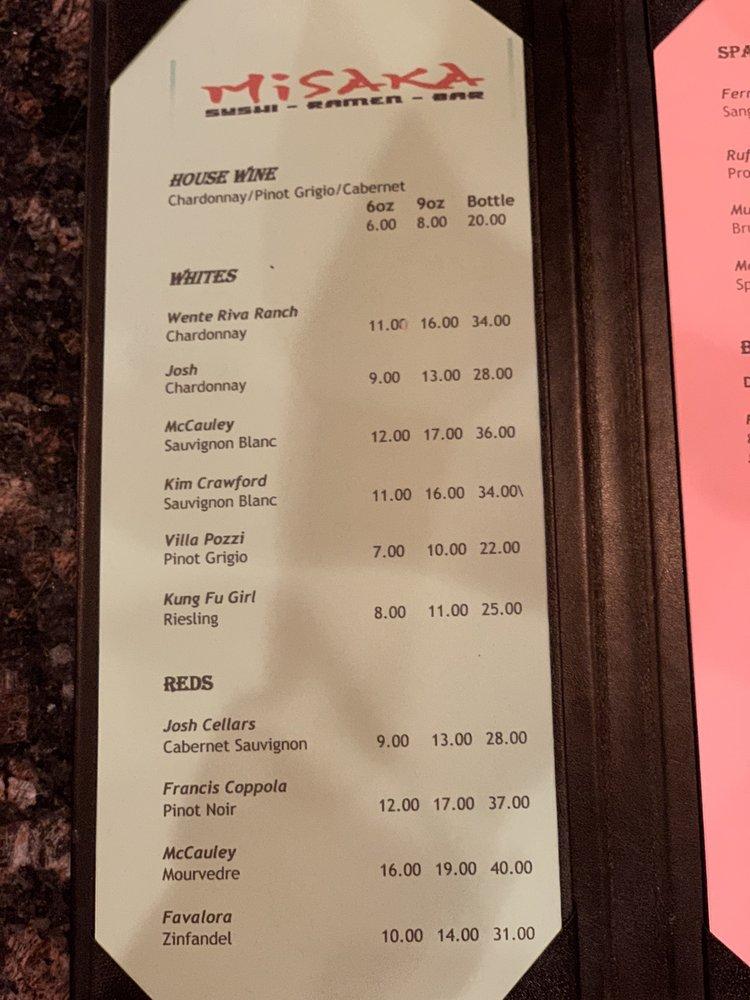 Menu at Misaka Sushi restaurant, Brentwood