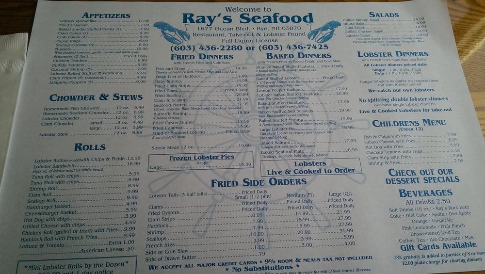 Menu at Ray's Seafood restaurant, Rye