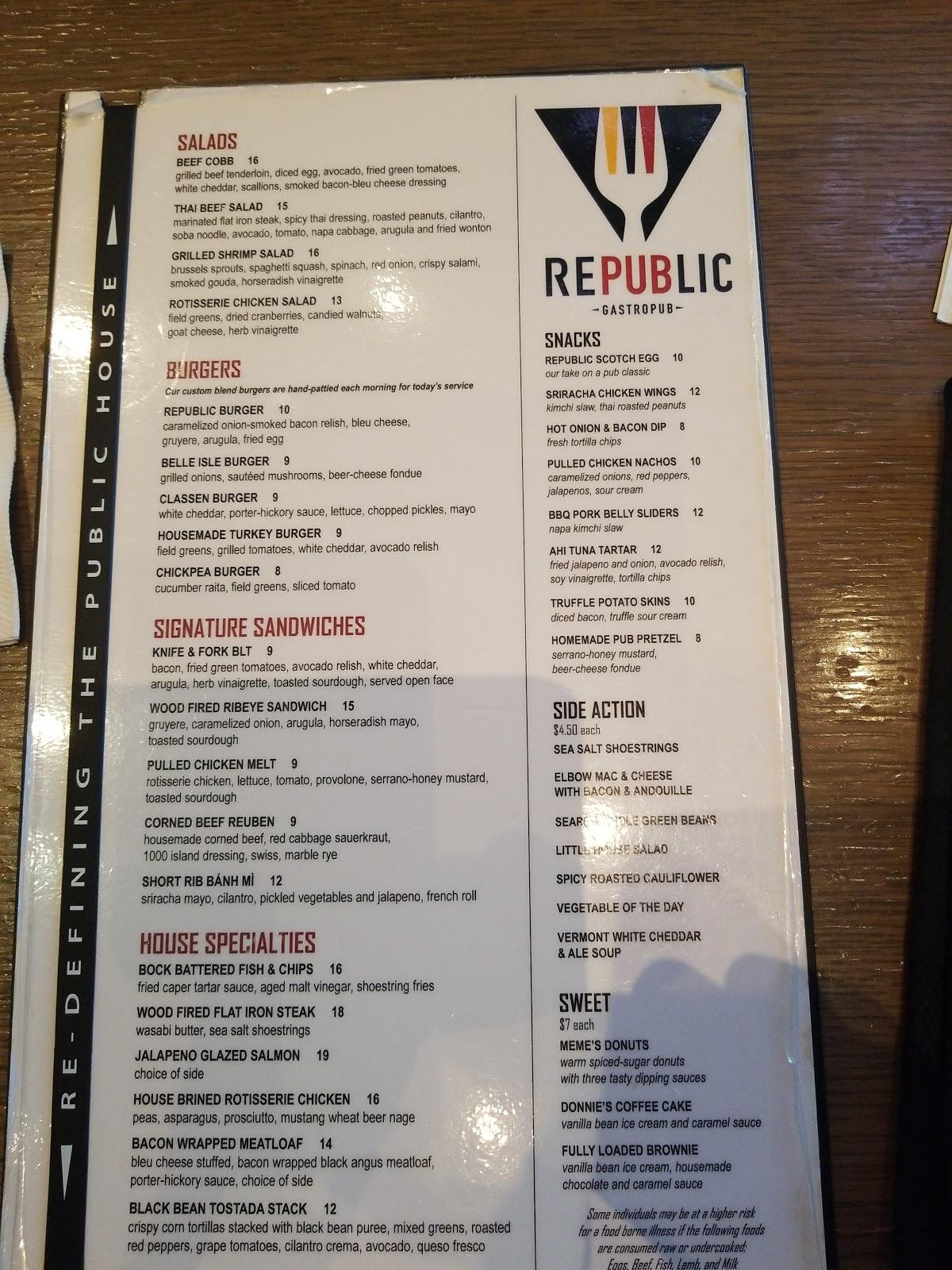 Menu at Republic Gastropub, Oklahoma City, N Classen Blvd