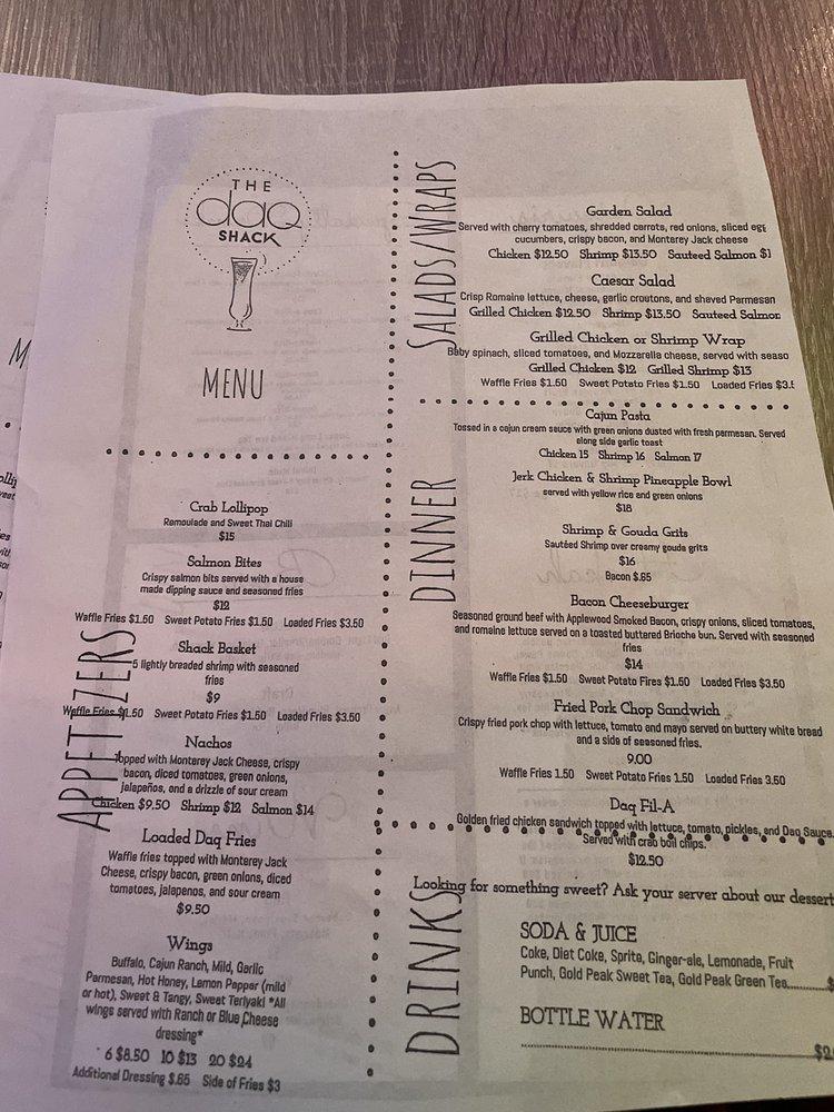 Carta del pub y bar The Daq Shack, Orange Park, Wells Rd