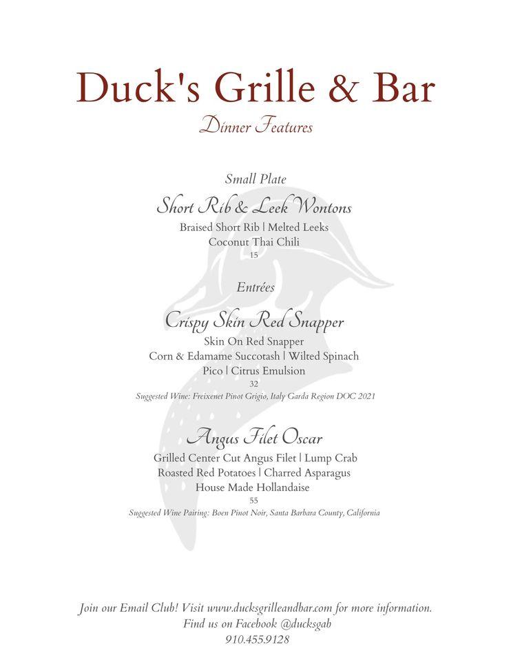 Menu at Ducks Grille & Bar, Jacksonville