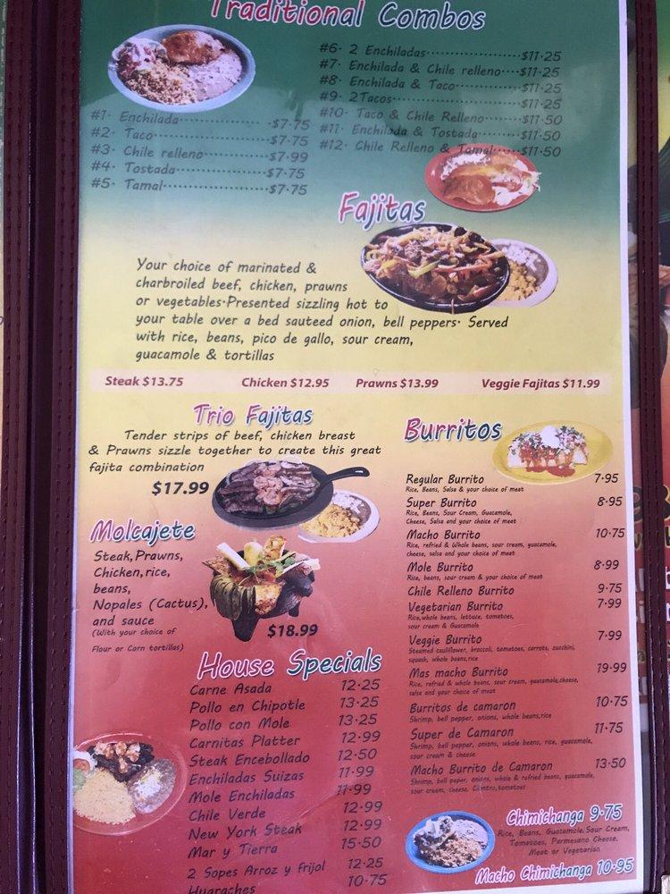 Menu at El Molcajete restaurant, Ukiah