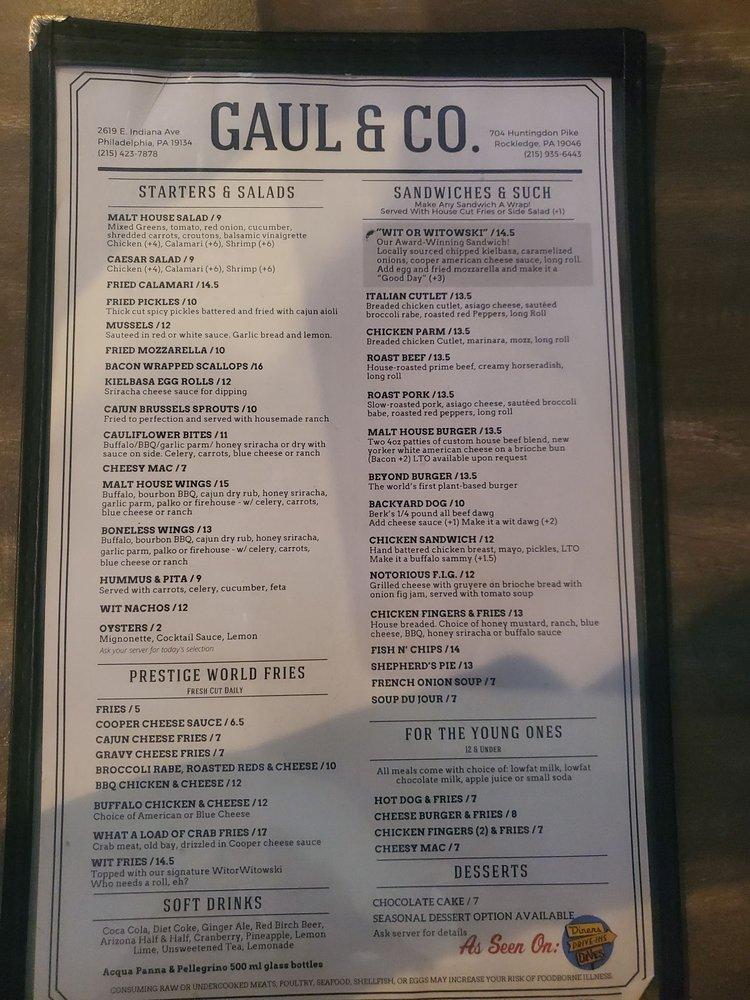 Menu at Gaul & Co. Malt House Rockledge pub & bar, Rockledge