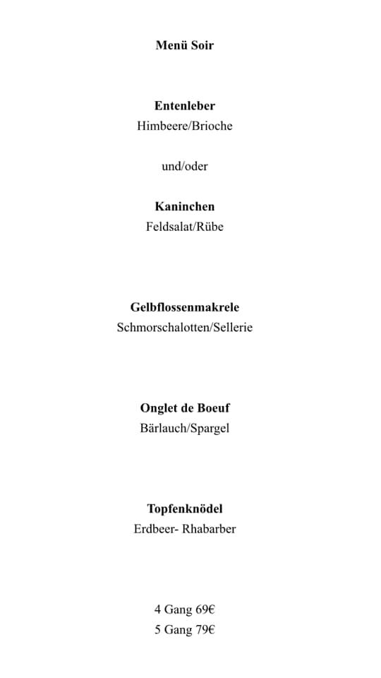Menu at Le Comptoir restaurant, Saarbrücken