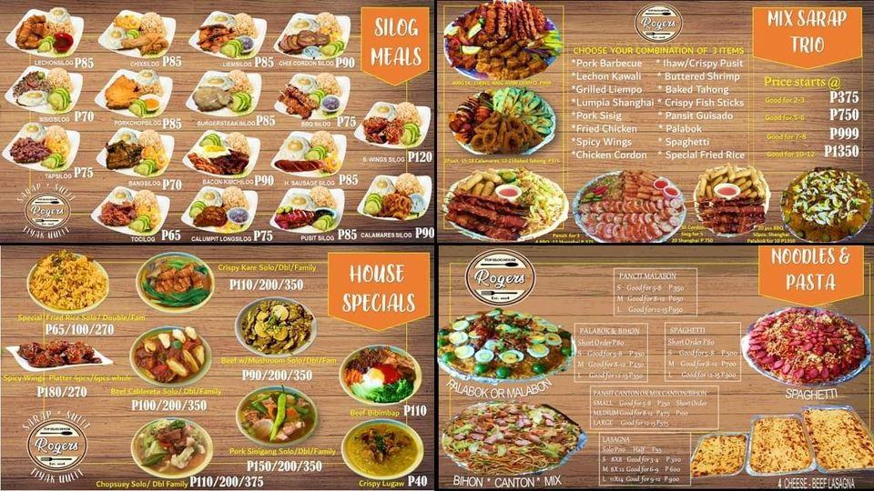 Menu at Roger's Top Silog House restaurant, Binangonan