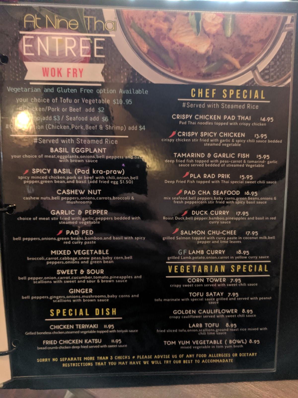 Menu at At Nine Thai restaurant, Centennial