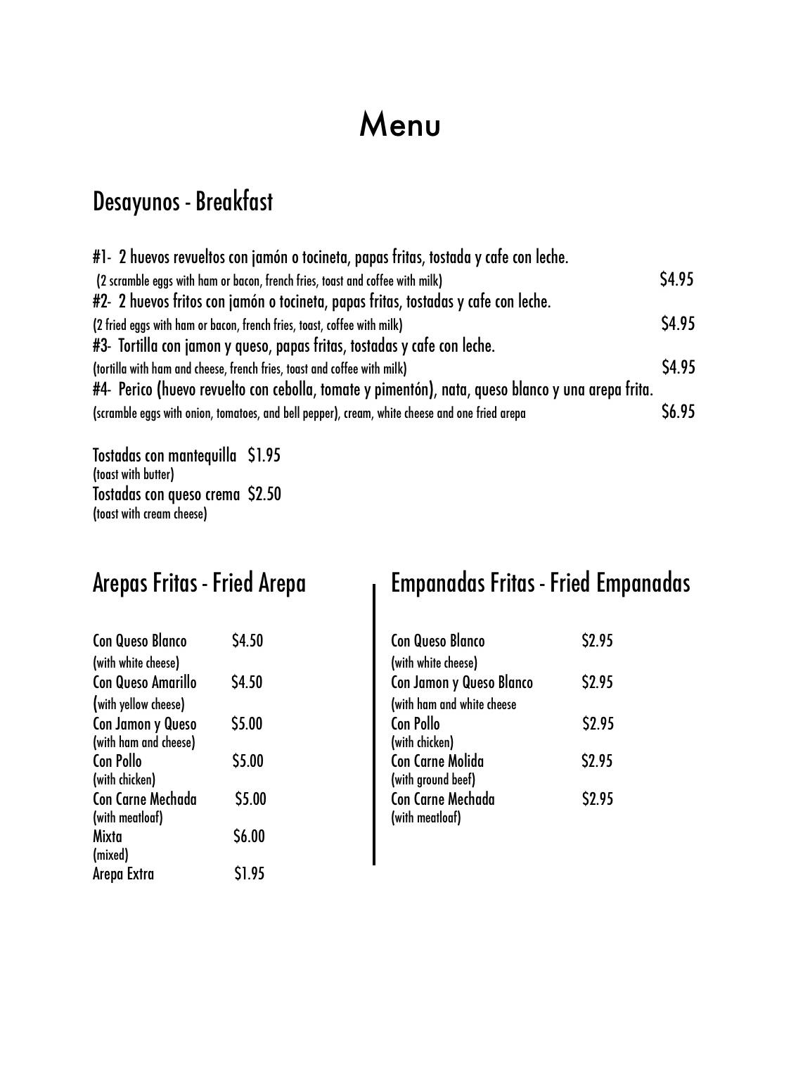 Menu at Cacao Cafe, Miami
