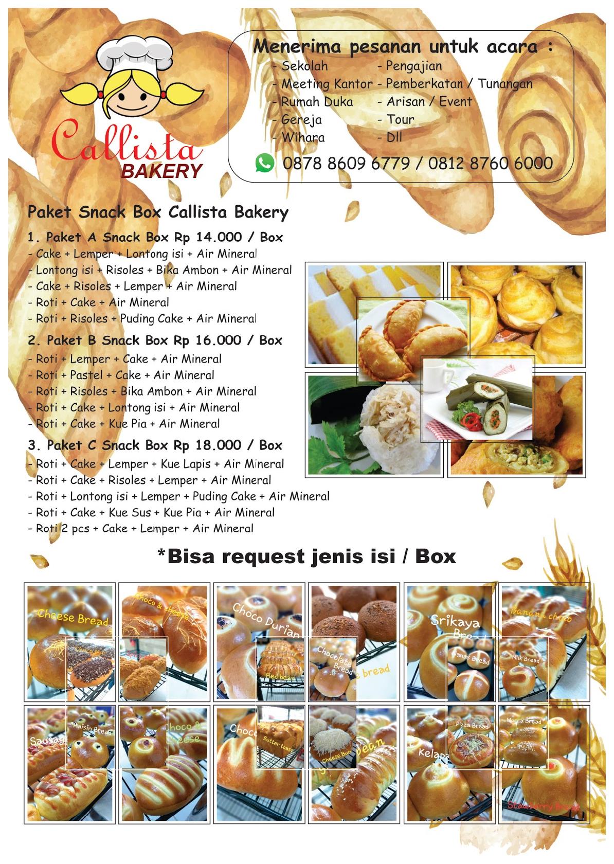 Menu at Callista Bakery, West Jakarta
