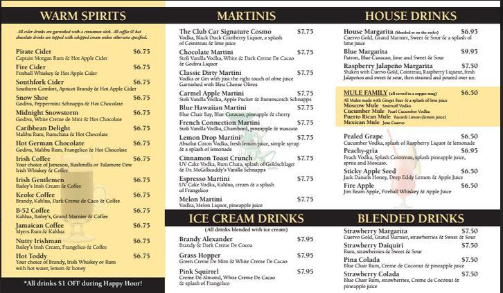 Menu at Club Car Restaurant & Lounge- Clive, Clive