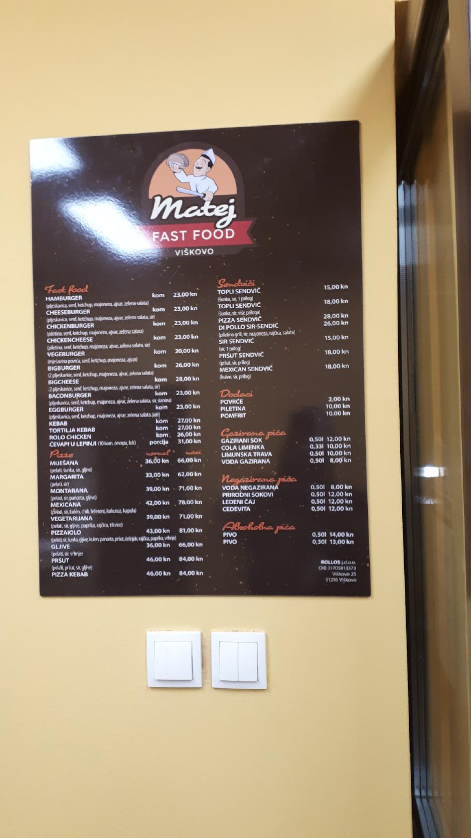 Menu at Fast Food Matej Viškovo, Viškovo