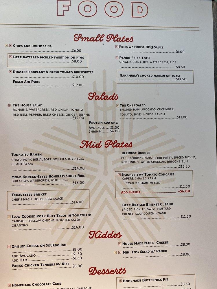 Menu at The Mezzanine at Hana Koa pub & bar, Honolulu