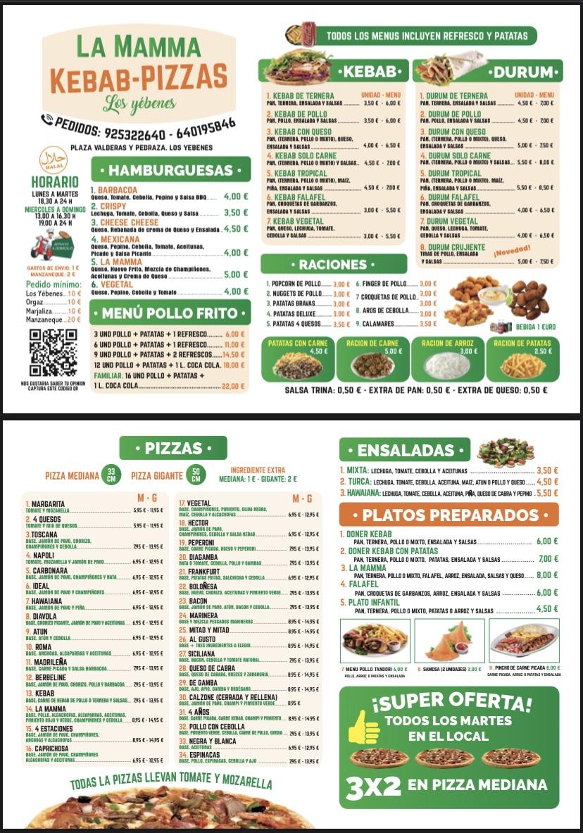 Menu at LA MAMMA KEBAB Y PIZZAS restaurant, Los Yébenes