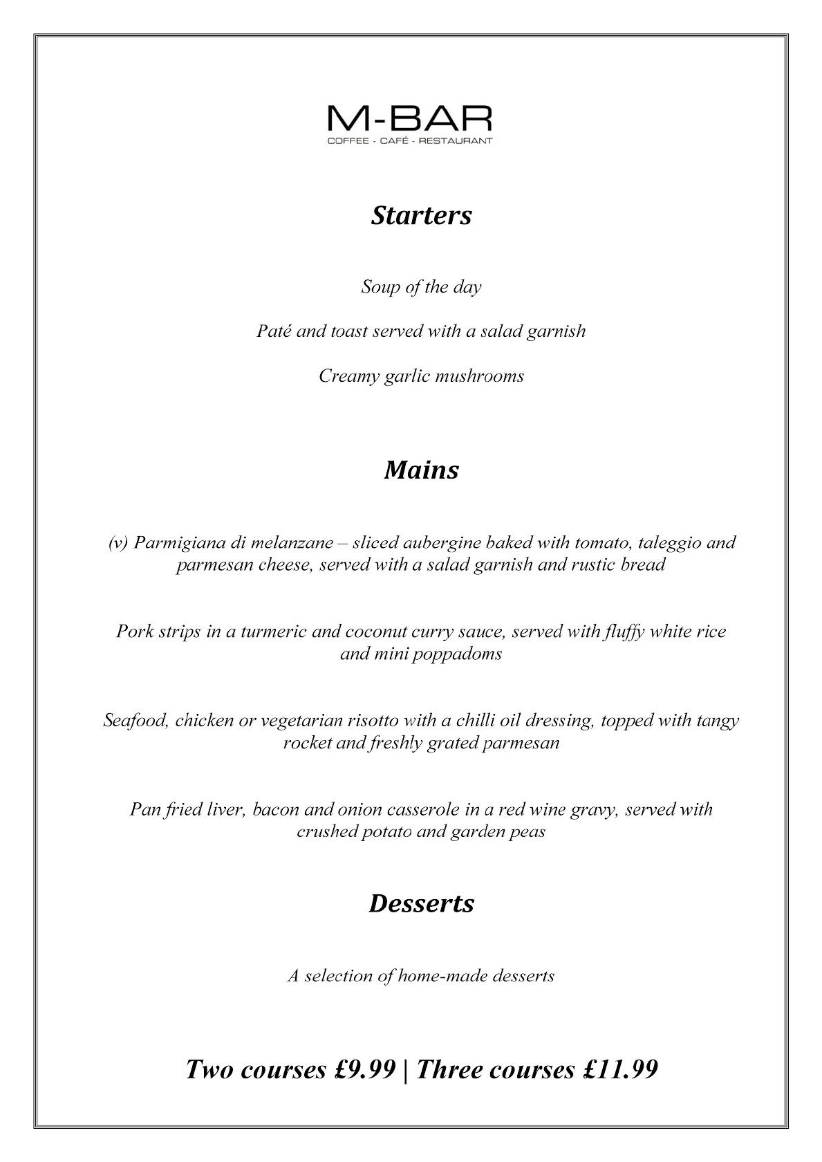 Menu at Moda Coffee House & Bar, Swansea
