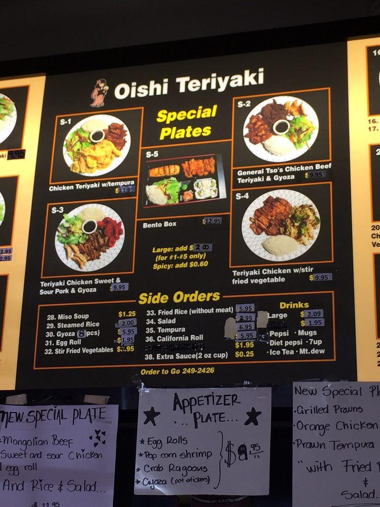 Menu at Oishi Teriyaki restaurant, Montesano