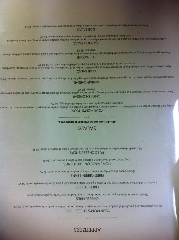 Menu at Our Mom's Restaurant and Bar, Hammond