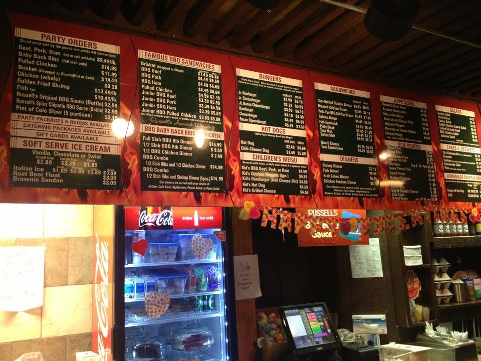 Menu at Russell's Barbecue, Elmwood Park, Thatcher Ave