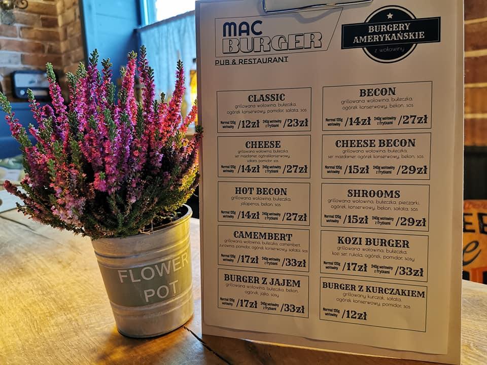 Menu at Mac Burger restaurant, Gubin