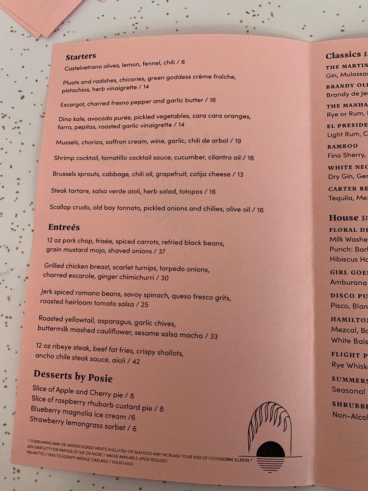 Menu at Palmetto pub & bar, Oakland