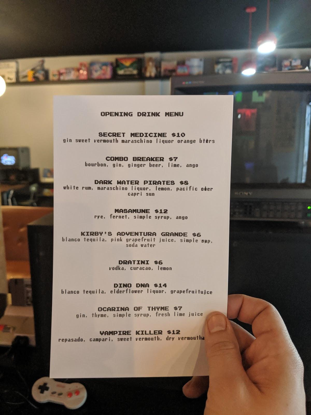 Menu at Retro Game Bar, Portland