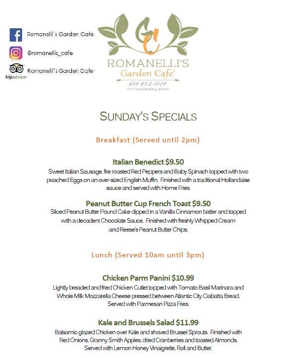 Menu at Romanelli's Garden Cafe, Galloway