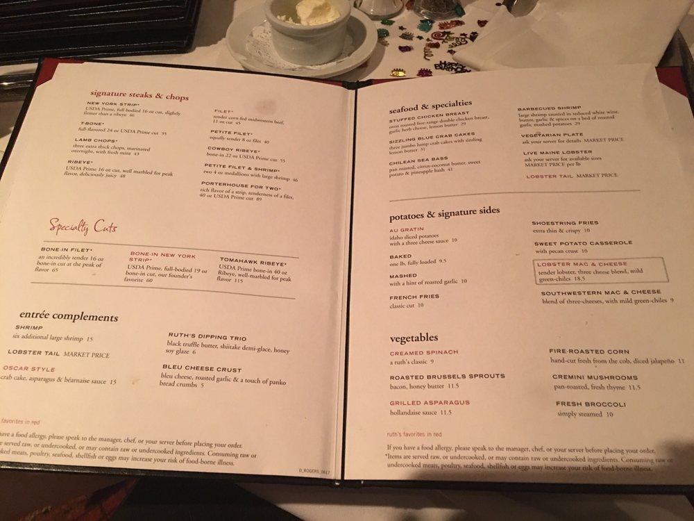 Menu at Ruth's Chris Steak House steakhouse, Rogers