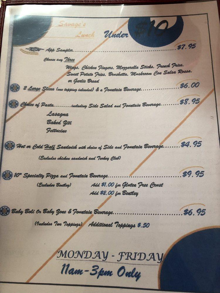 Menu at Savage's Wood Burning Pizzeria, New Bern, 303 Metcalf St