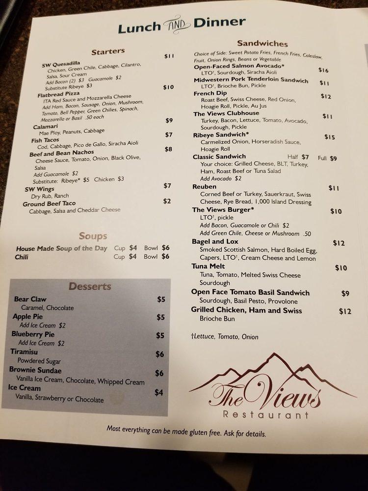 Menu at The Views Restaurant, Oro Valley, E Rancho Vistoso Blvd