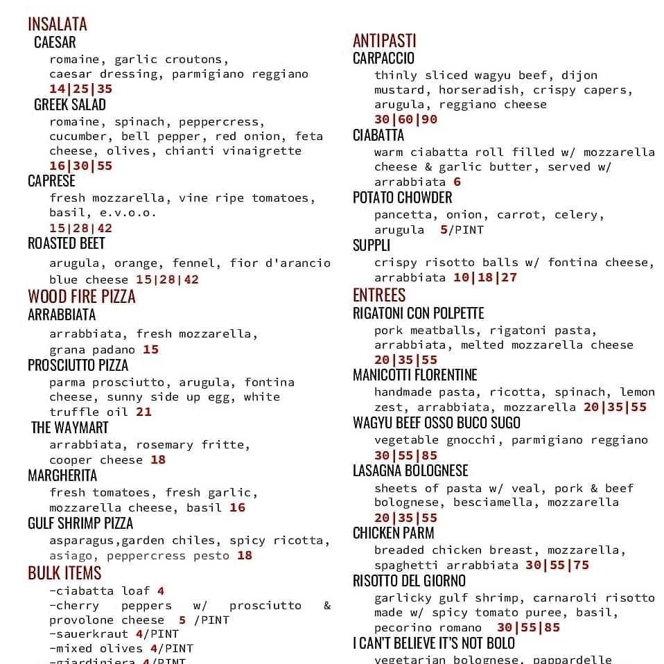 Menu at Vespaio Restaurant, Austin
