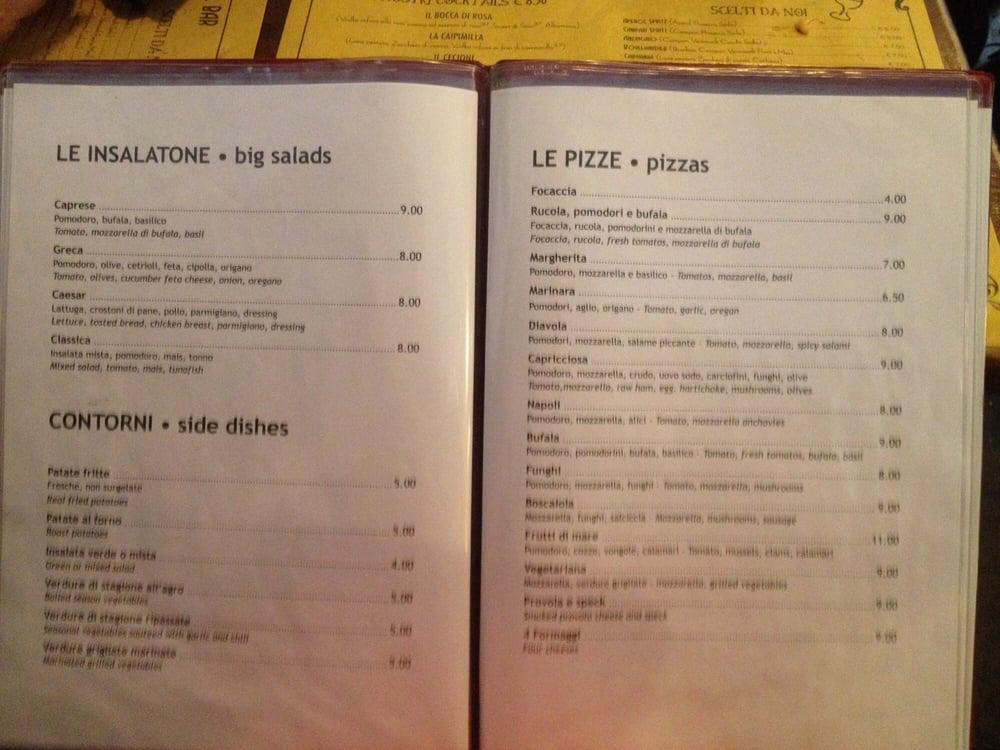 Menu at Saltimbocca ristorante, Rome