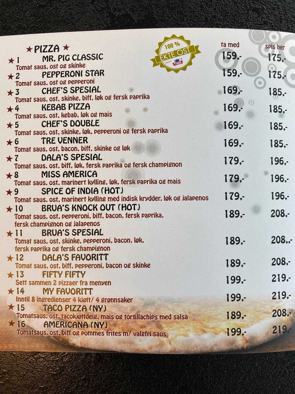 Menu at Brua Grill pizzeria, Brumunddal