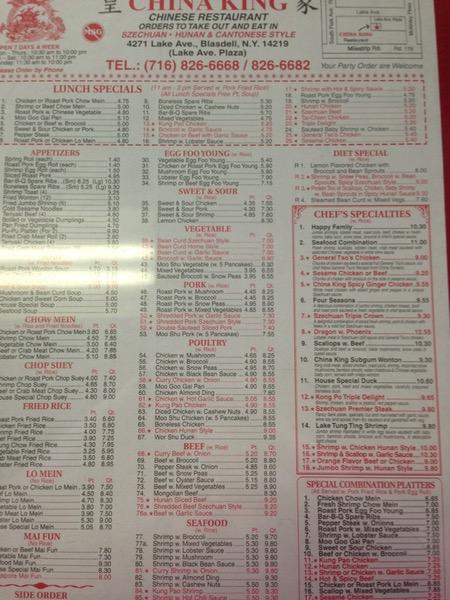 Menu at China King Restaurant, Buffalo, Lake Ave #9