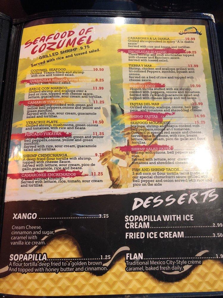Menu at Cozumel Authentic Mexican Restaurant, Bradley