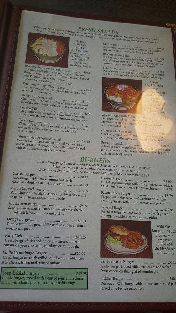 Menu at Fiddler's Restaurant, San Fernando