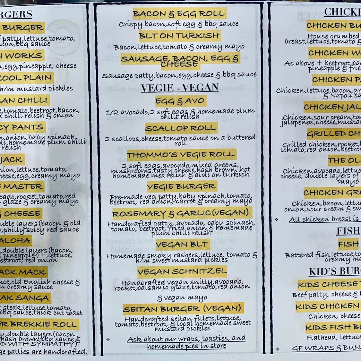 Menu at Good Grub Shack restaurant, Tuncurry, 102 Manning St