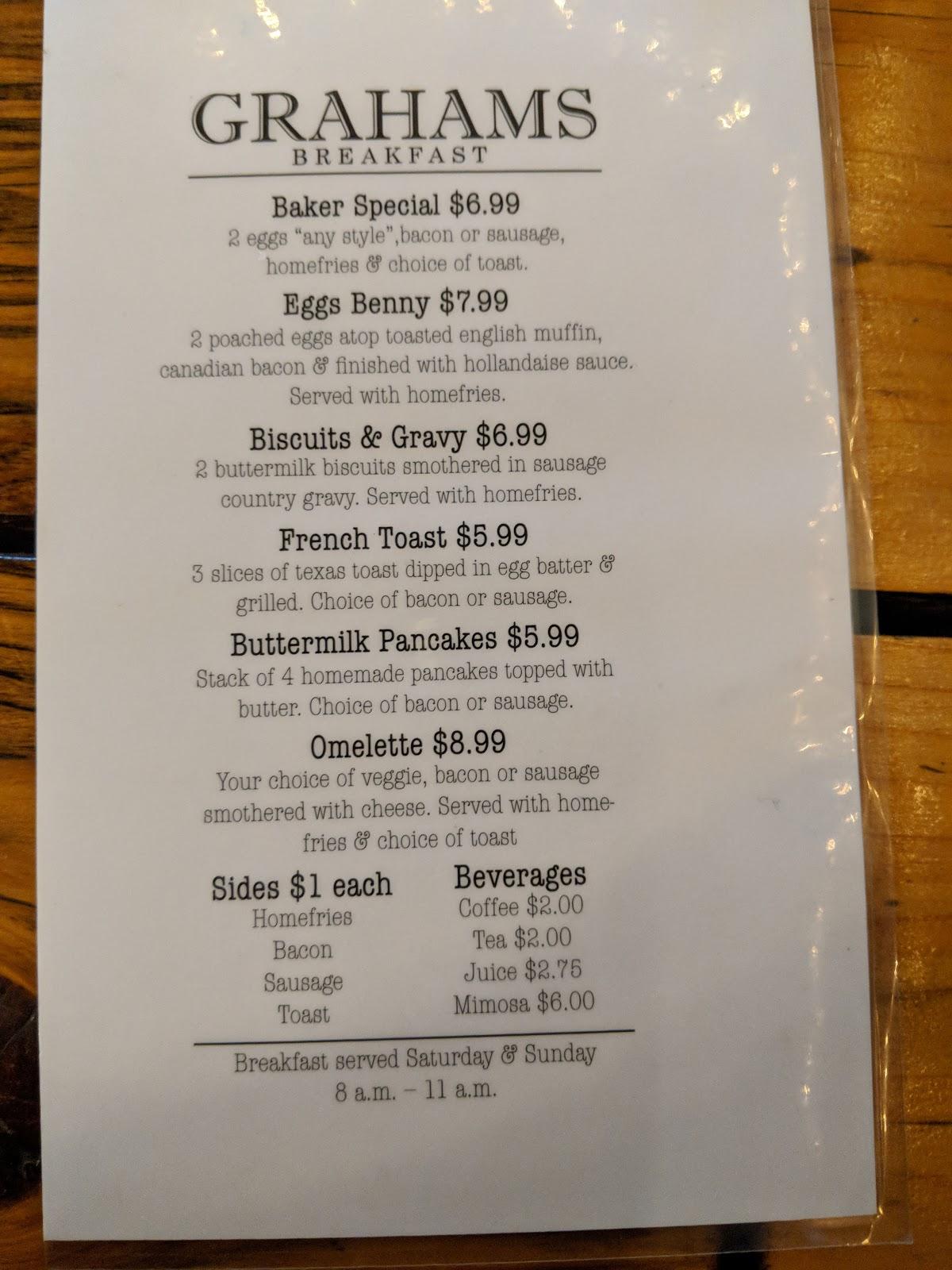Menu at Graham's Restaurant, Glacier