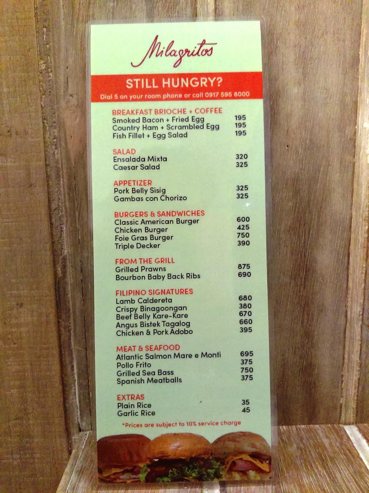 Carta del restaurante Milagritos, Pasay, TRYP by Windham