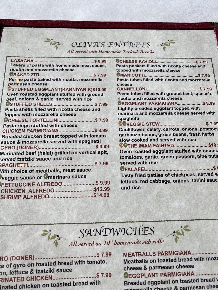 Menu at OLIVA Italian Mediterranean Cuisine restaurant, Madison