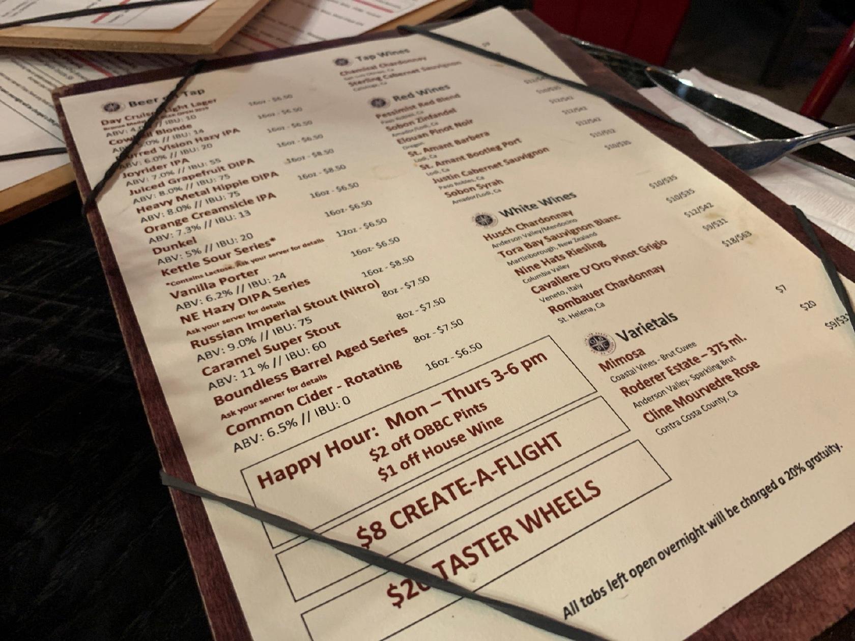 Menu at Out of Bounds Craft Kitchen and Biergarten restaurant, Folsom