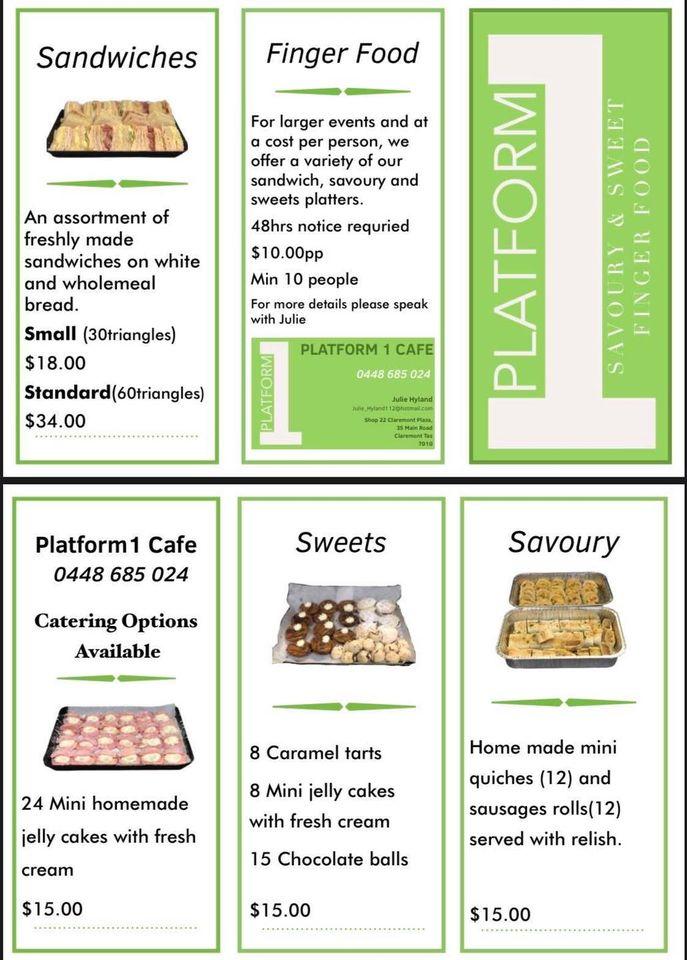 Menu at Platform One fast food, Claremont