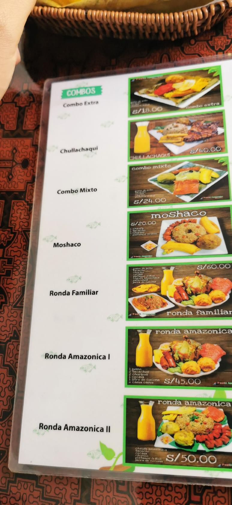 Menu at Punto Amazónico restaurant, La Victoria