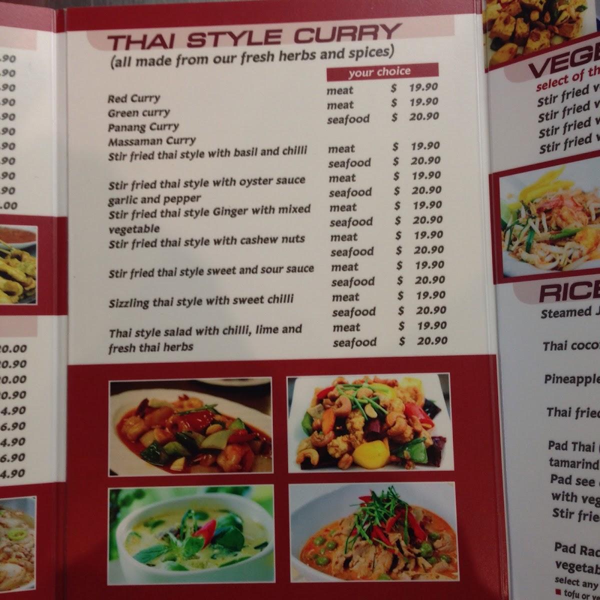 Menu at Thai Lemongrass restaurant, Busselton