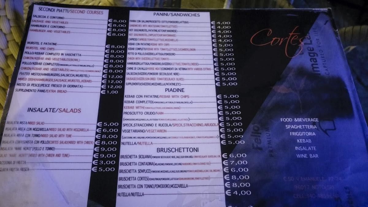 Speisekarte von Cortes restaurant, Noto