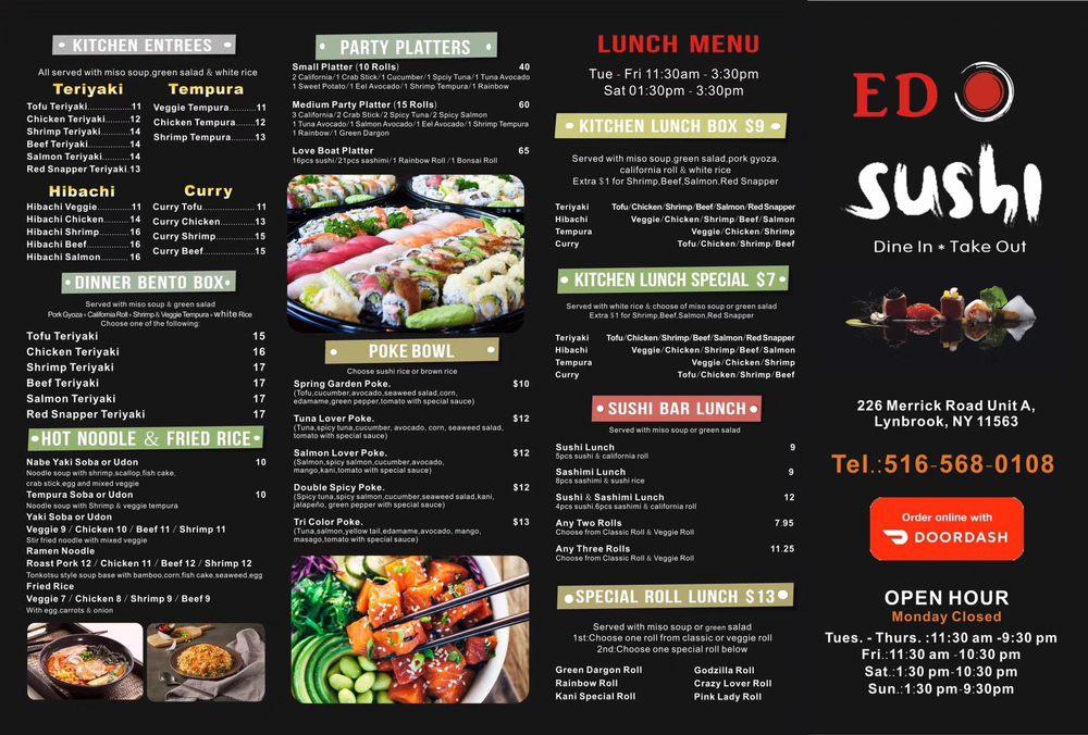 Menu at Edo restaurant, Lynbrook