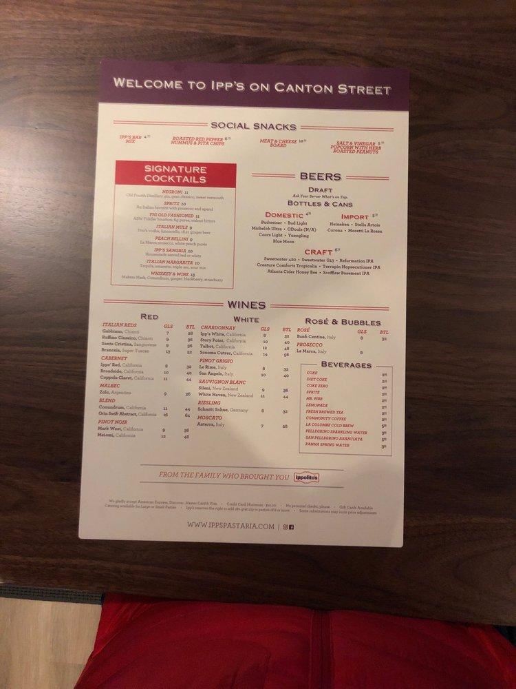 Menu at Ipp's Pastaria & Bar, Roswell