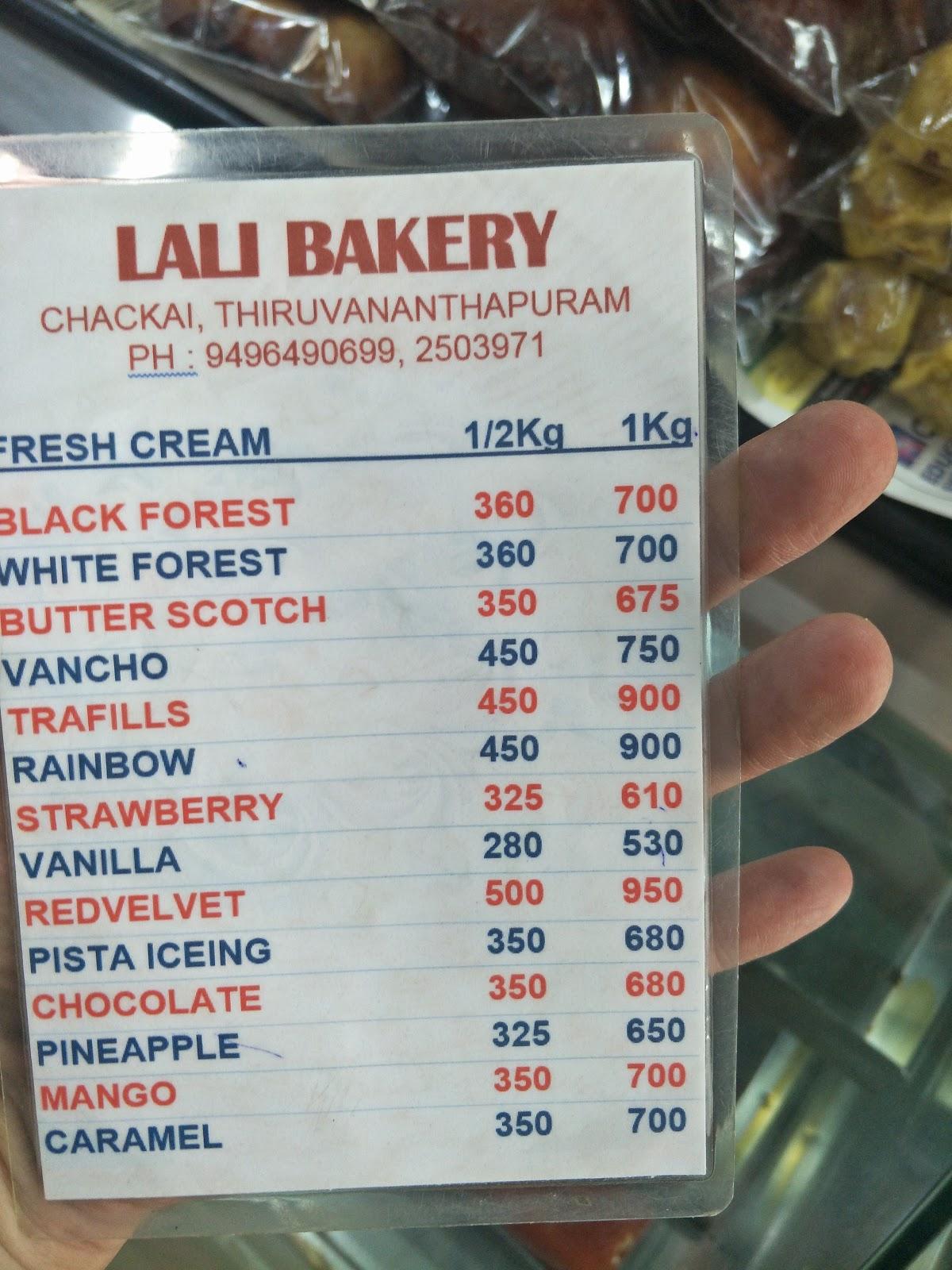 Menu at Lali Bakery, Thiruvananthapuram, Shop No