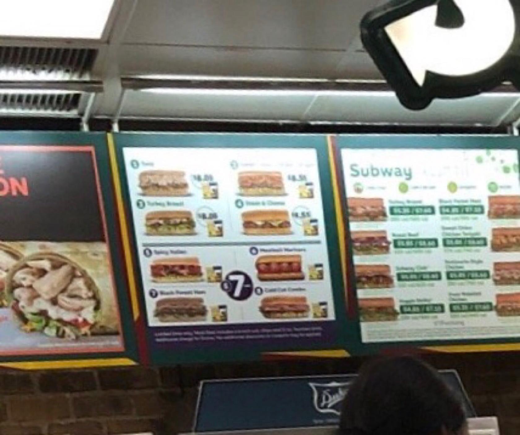 Menu at Subway restaurant, Seoul, Yongsandong 4(sa)-ga