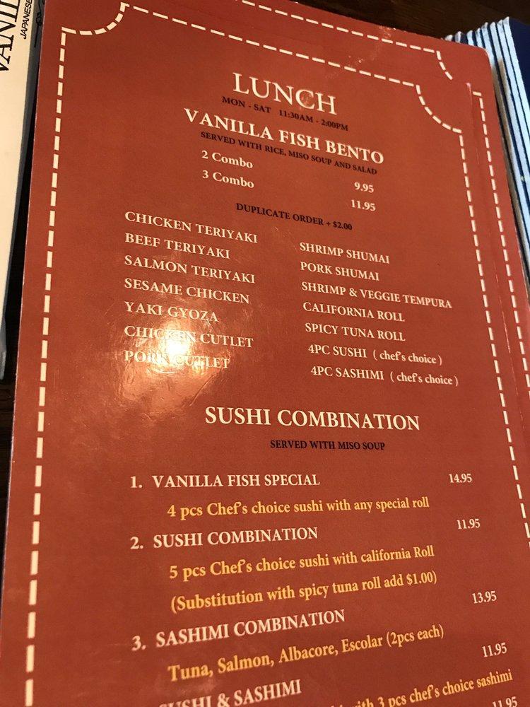 Menu at Vanilla Fish restaurant, Chino Hills