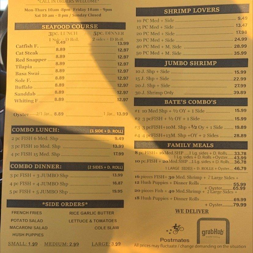 Menu at Bates Fish Number One restaurant, Gardena